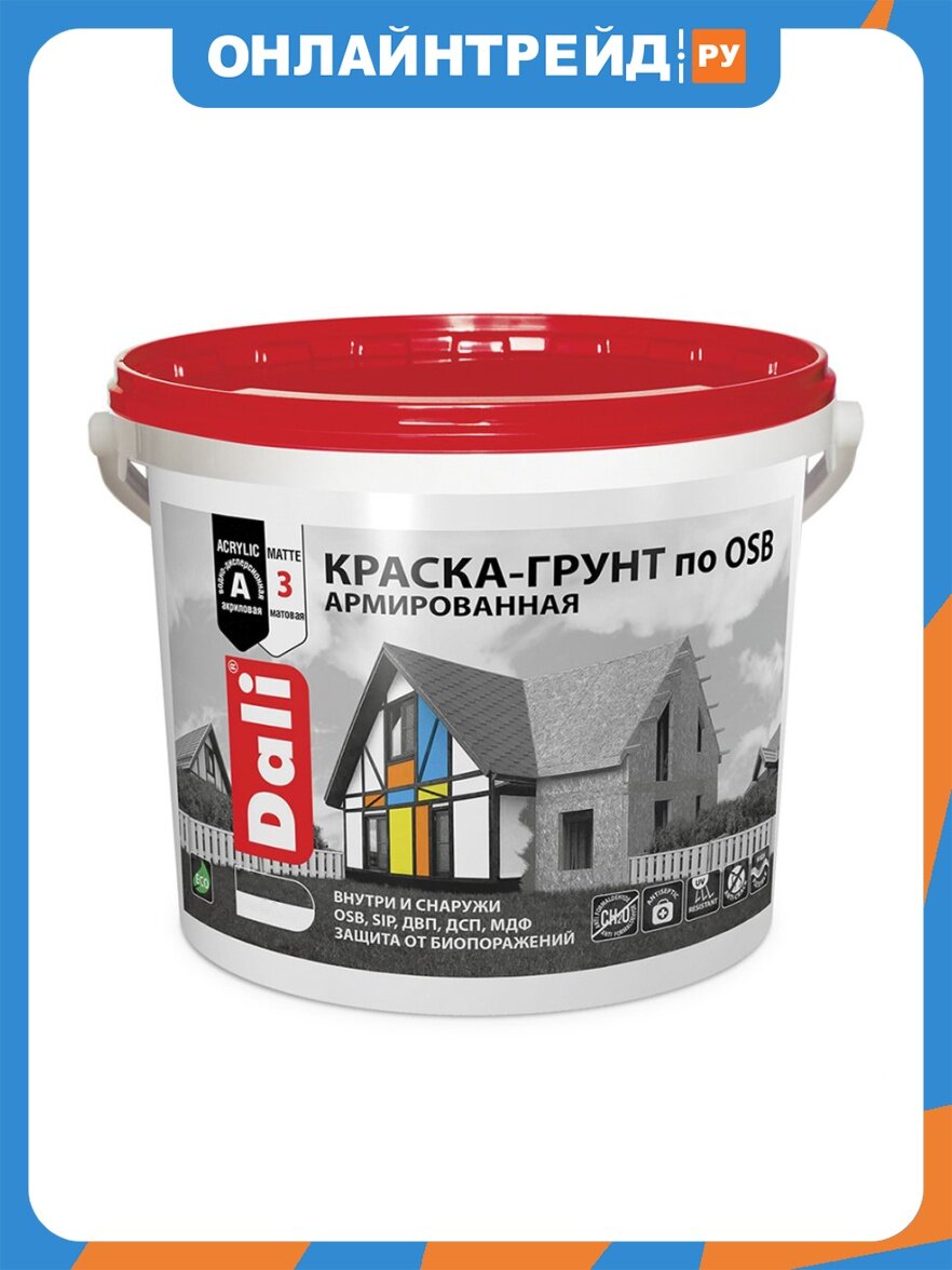 Краска-грунт по OSB Dali , армированная, матовая, база A, белая, 12 кг