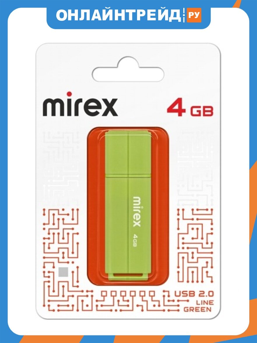 Флэш накопитель Mirex 4 Гб LINE GREEN USB 2.0 (13600-FMULGN04)