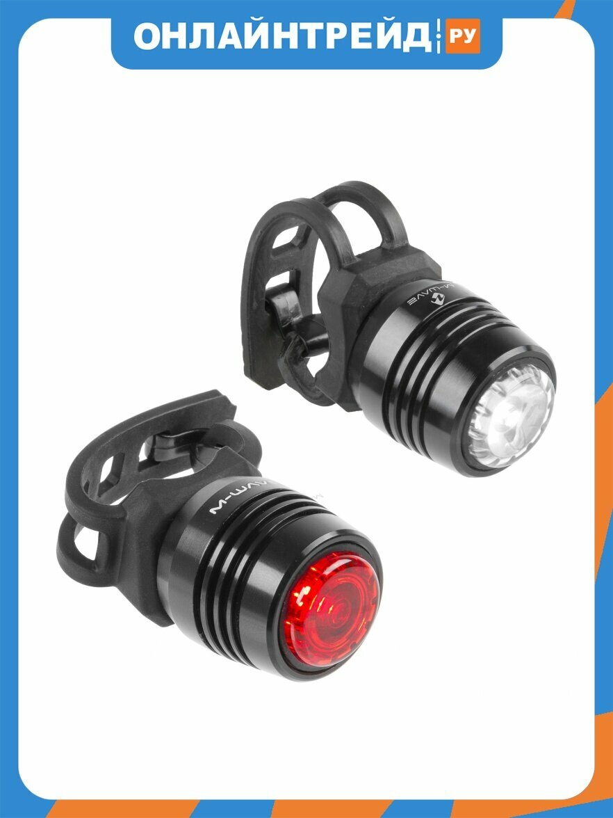 Фонарики M-wave 5-220628 задний+перед. 1д. повыш. ярк.0.5Вт/3ф USB-заряд. Li-Pol АКБ быстросъем. алюмин. 26г