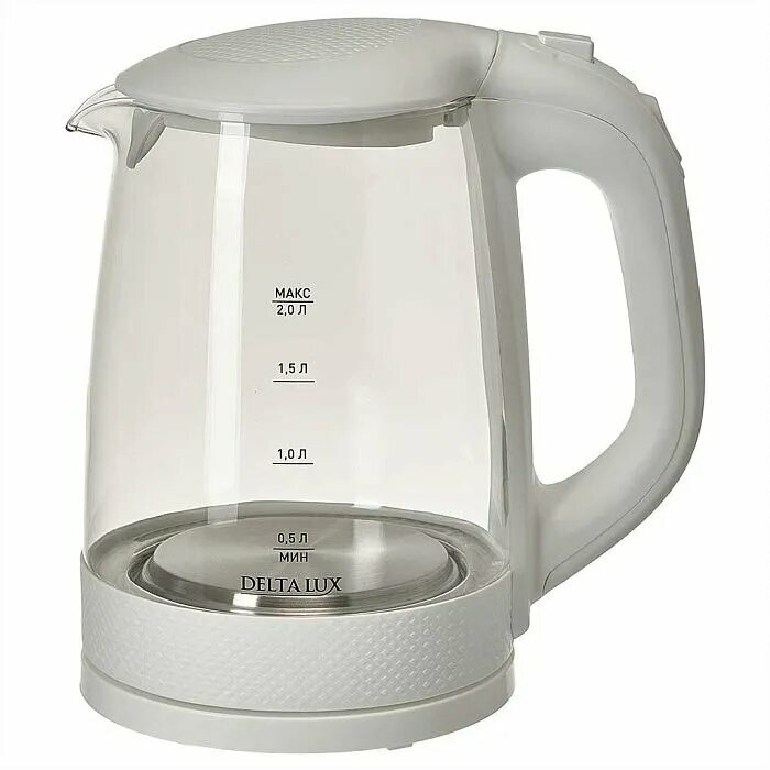 Чайник электрический DELTA LUX DL-1058W корпус из жаропрочного стекла 2л 2200Вт белый
