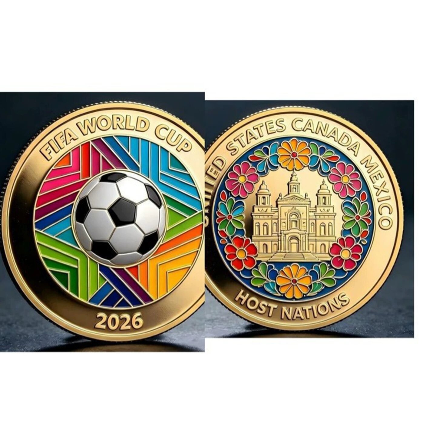 2026 U. S.-Canada-Mexico World Cup Theme Commemorative Coin Handicraft Alloy Decoration Badge Peripheral Collection Creative Gifts