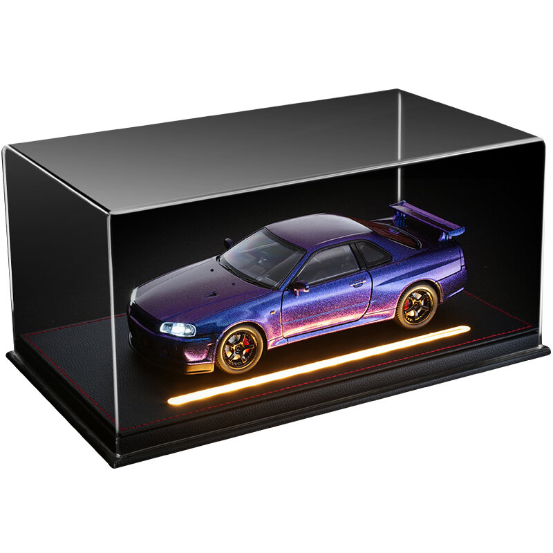 Модель автомобиля унисекс CHIYUCHEWAN Skyline GTR R34, Nissan Skyline GTR Color-Changing Purple+Black Leather Base Ambient Light Integrated Top Display Case, 21CM EU