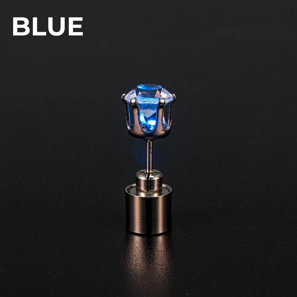 Светодиодные серьги-гвоздики 2 шт, разноцветные Синий, 2pcs Blue