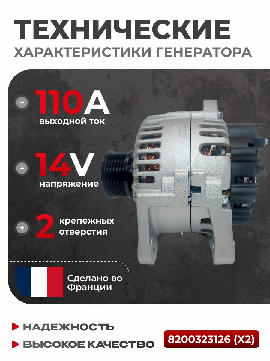 Генератор 110А 14В (14 вольт) Лада, Рено, Дачия 8200323126 (X2) — фото 1