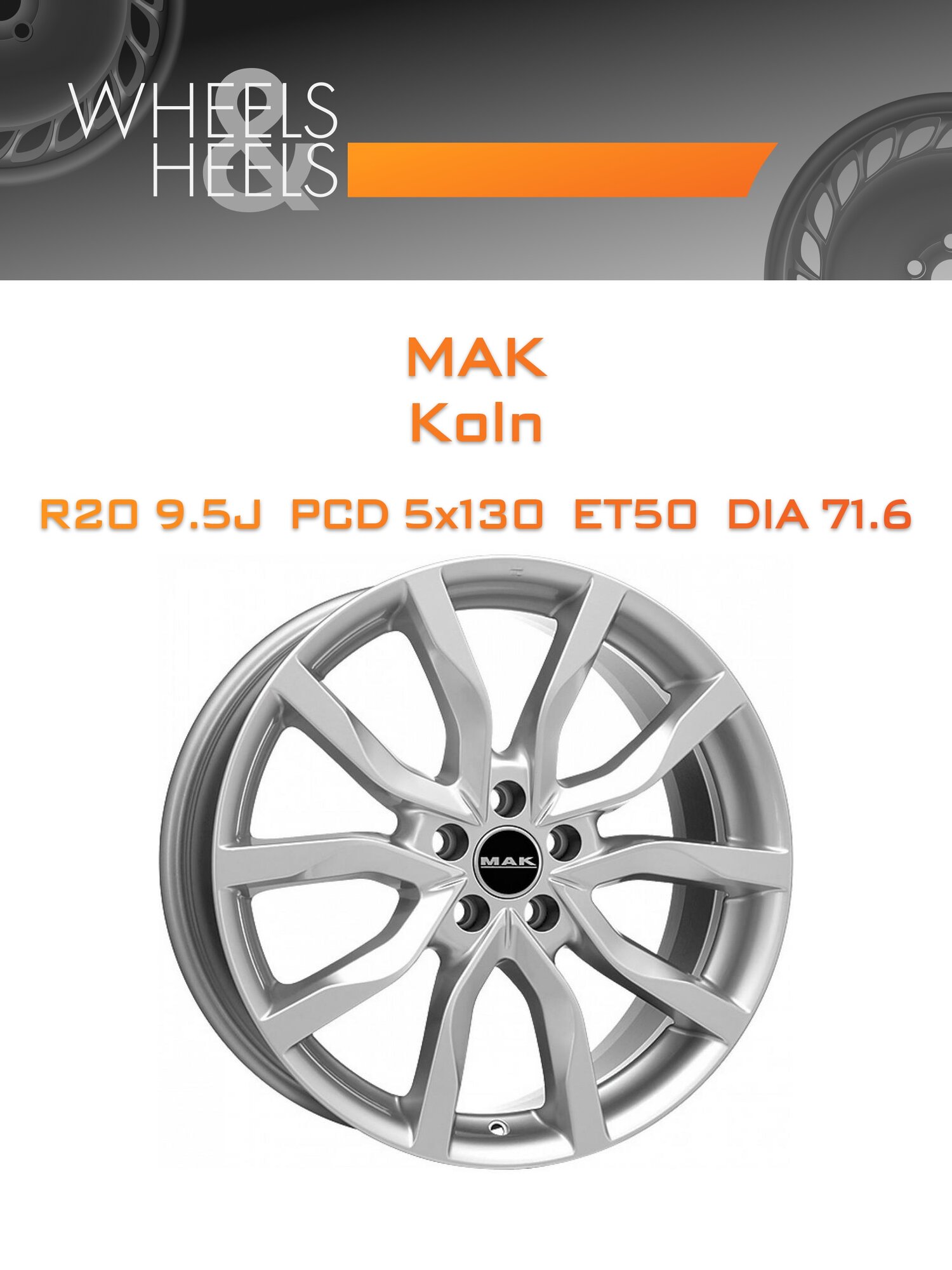 Диск автомобильный литой MAK Koln 20x9.5 5x130 et50 dia71.6 Серебристый