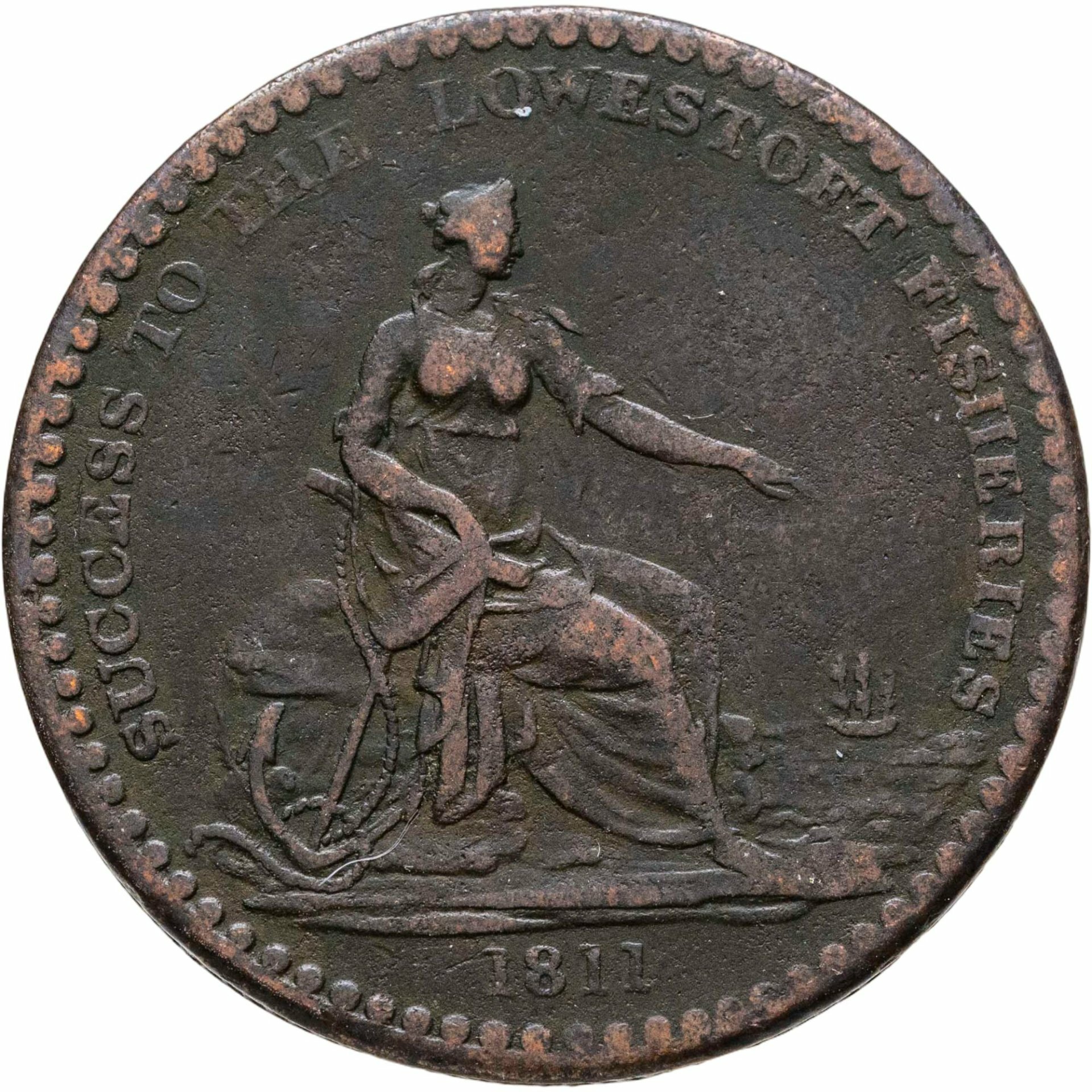 Великобритания торговый жетон 1 пенни 1811 "Suffolk - Lowestoft"