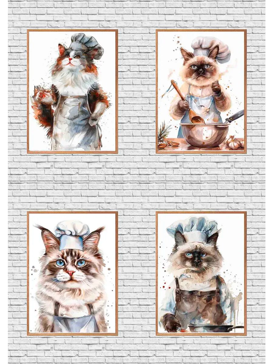 Тряпичная кукла-кошка-шеф-повар, 4 Плаката, 30x21см