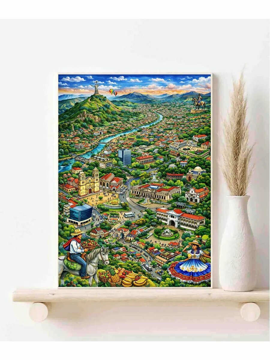 Тегусигальпа, Гондурас, Fantasy Map, Карта, Плакат 30x42см