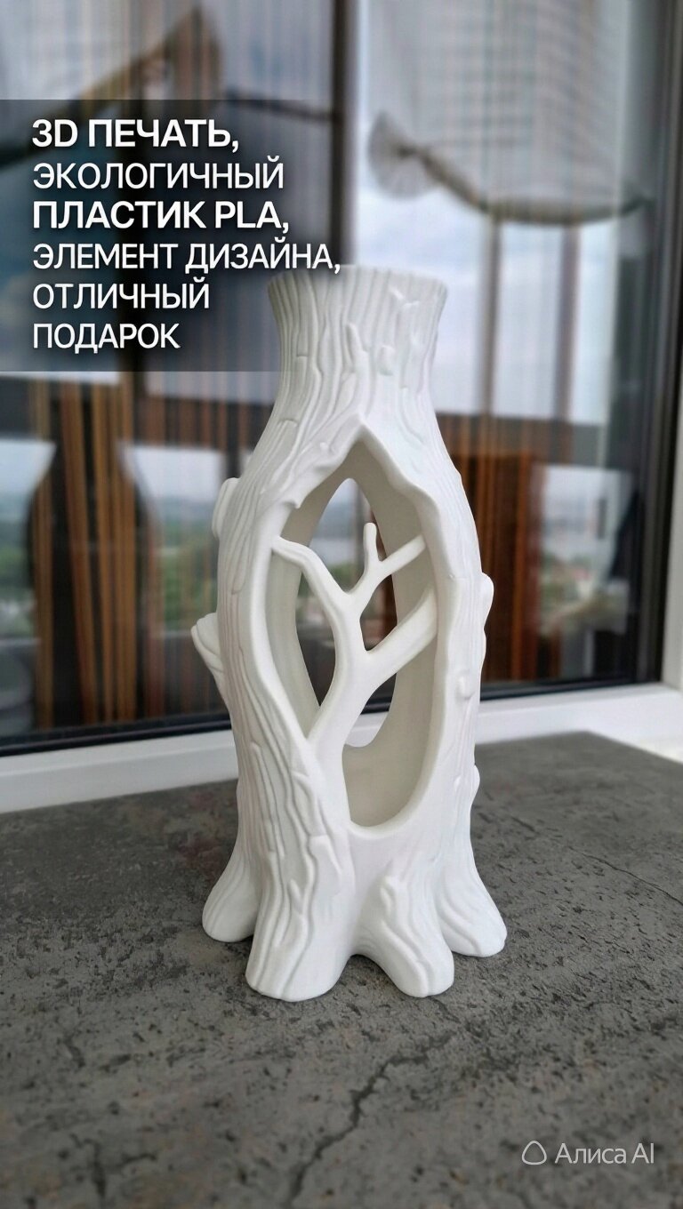 Ваза "Древо" декоративная 20 см из PLA пластика 3D печать для сухоцветов