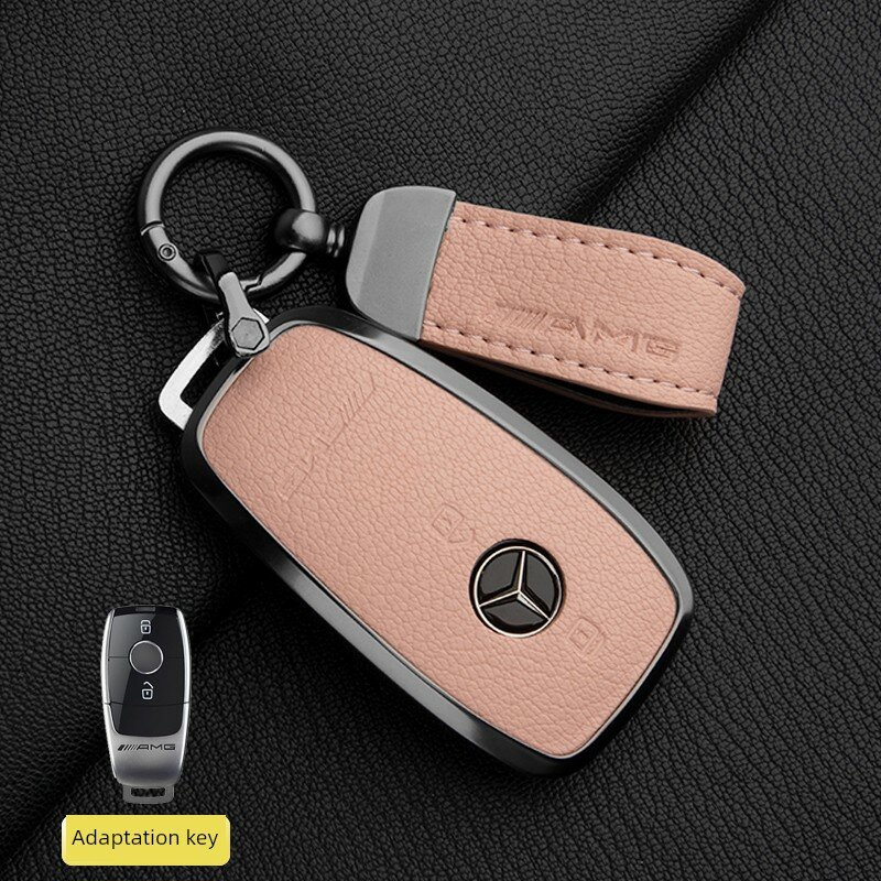 Чехол для ключей Mercedes AMG из французской козьей кожи, цвет сакура-розовый, 2 кнопки, аксессуар с логотипом AMG