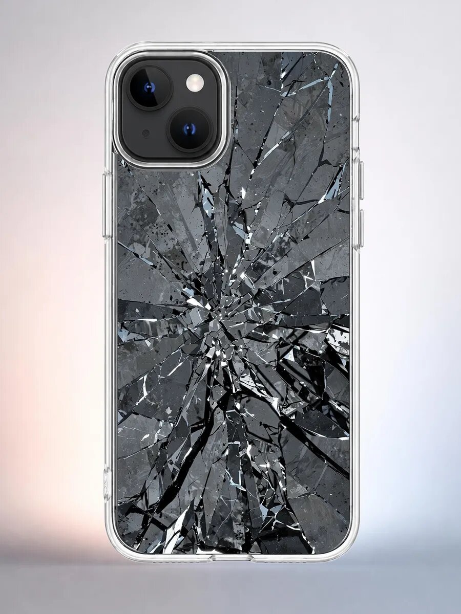 Чехол iPhone 13 битое стекло силиконовый прозрачный