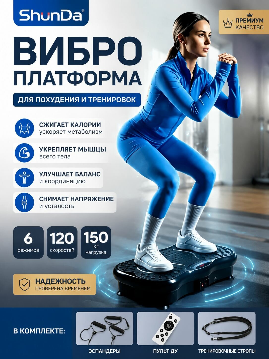 ShunDa Виброплатформа для похудения до 150кг, кардио тренажер домашний, электрический антицеллюлитный массажер, вибротренажер тренажер для похудения, 120скоростей