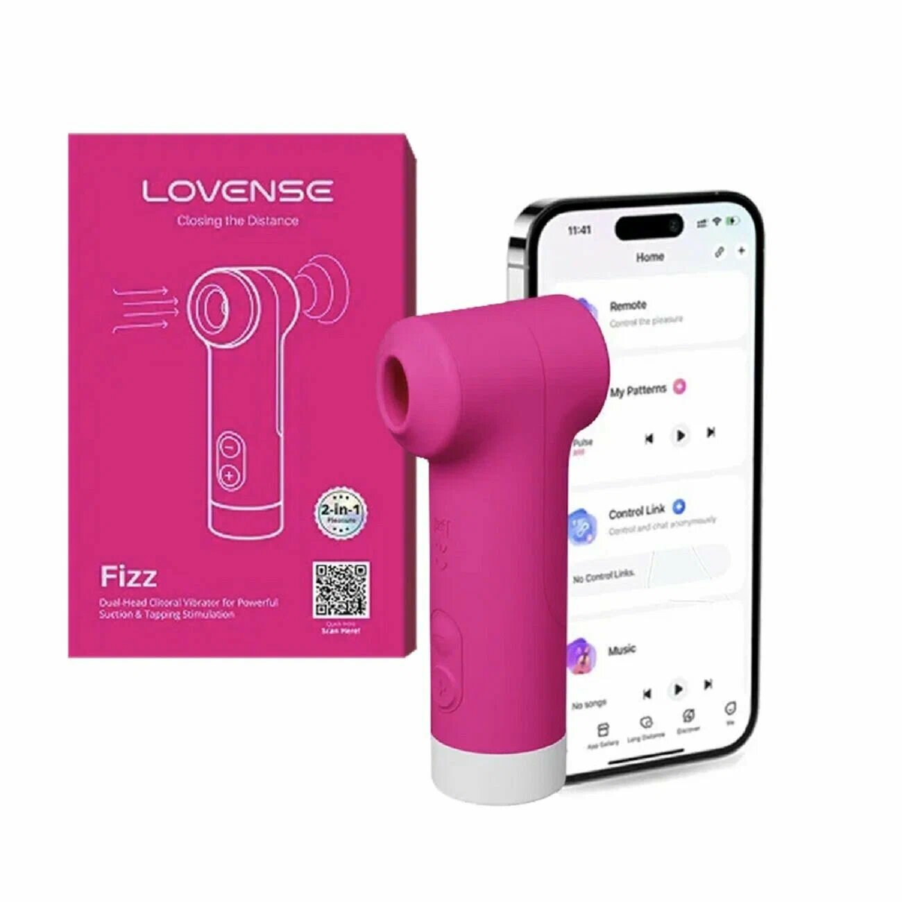 Двусторонний вакуумный таппинг-стимулятор Lovense Fizz, розовый