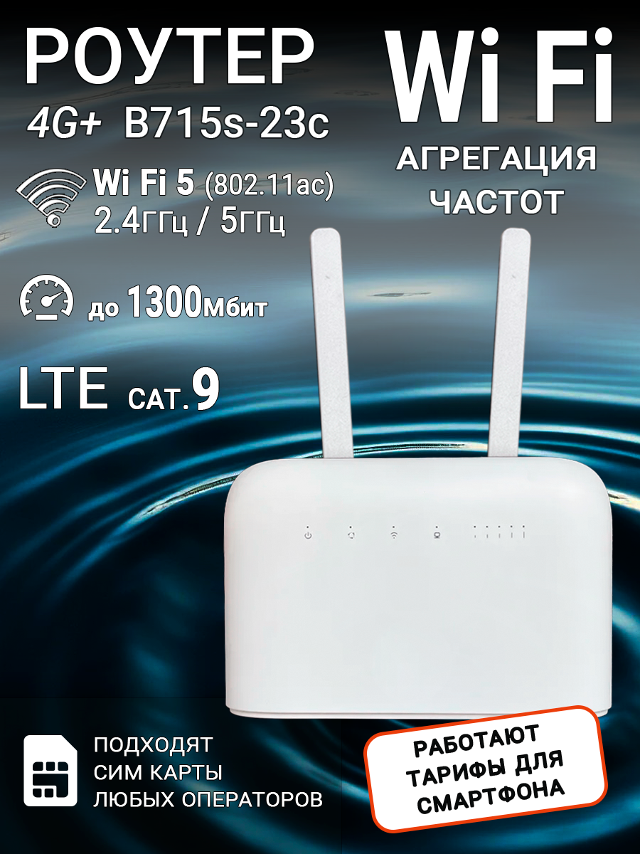 4G роутер Wi Fi B715, любая сим, cat.9, с внешними антеннами