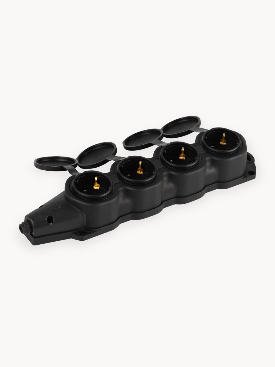 Колодка ЭРА KX-4e-B-IP44 каучуковая, с заземлением, 4 розетки, 16A, IP44, черная