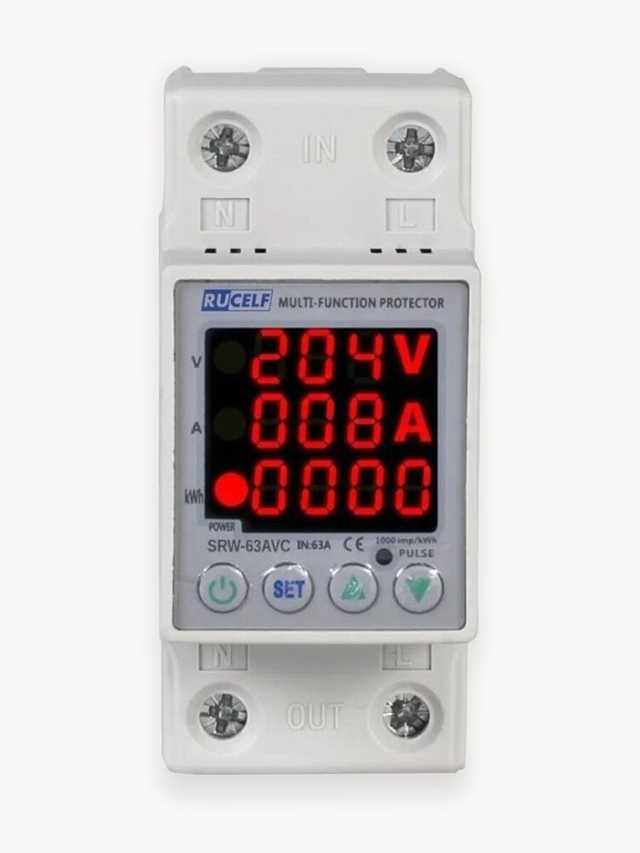 Реле RUCELF SRW-63AVC напряжения и тока, со счетчиком