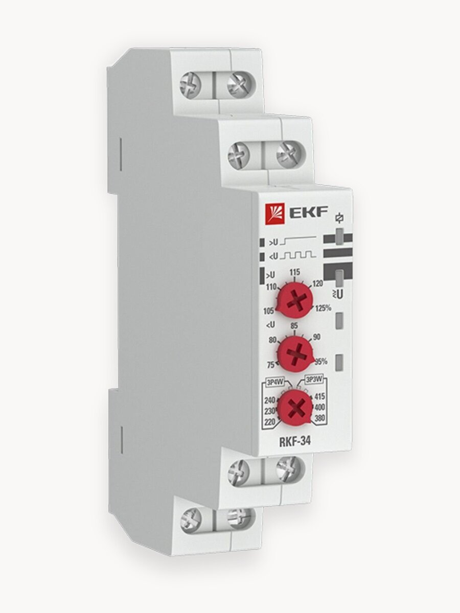 Реле контроля фаз EKF RKF-34 PROxima, однофазное, 1 модуль, IP20, 230 В