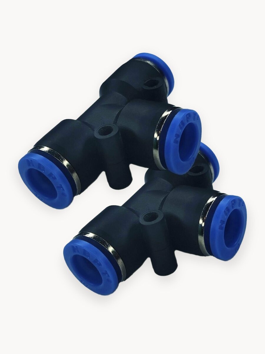 Фитинг тройник пневматический быстросъемный PUT 6 мм, Пневмофитинг NBPT, Набор 2шт