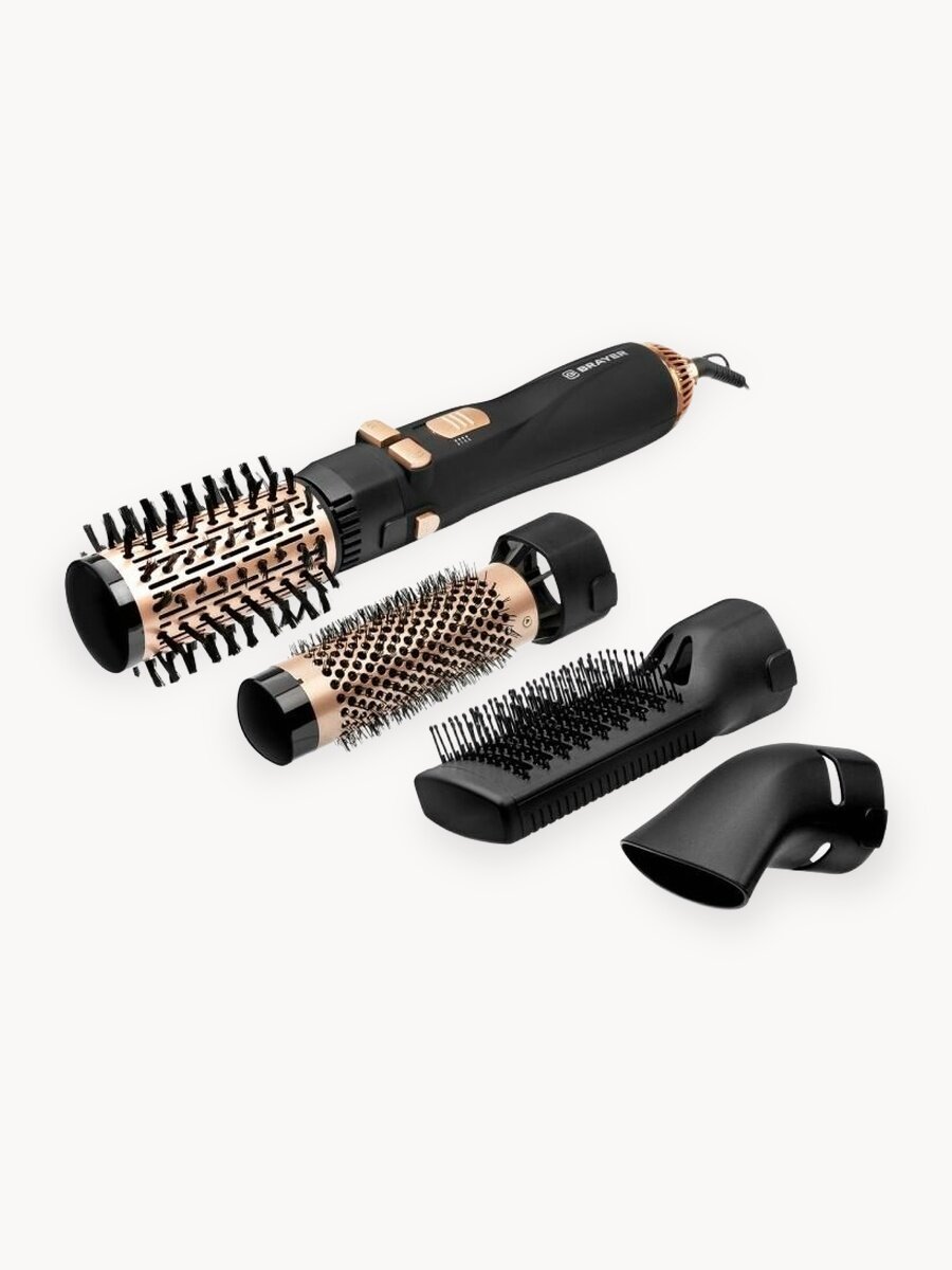 Фен-щетка для волос BRAYER BR3132 , мощность 1200Вт, вращение на 360°, 4 насадки