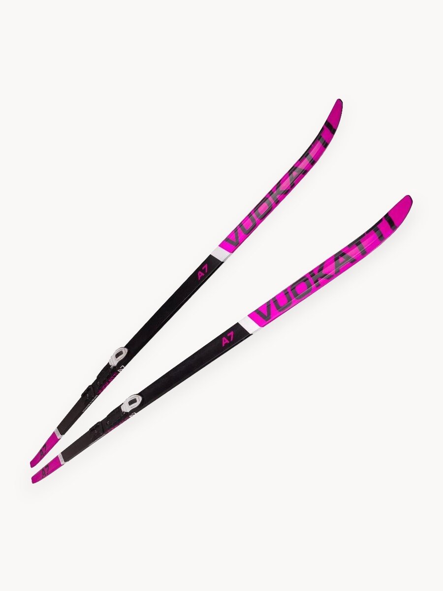 Комплект лыжи с креплениями VUOKATTI, черно-розовый, 1,7