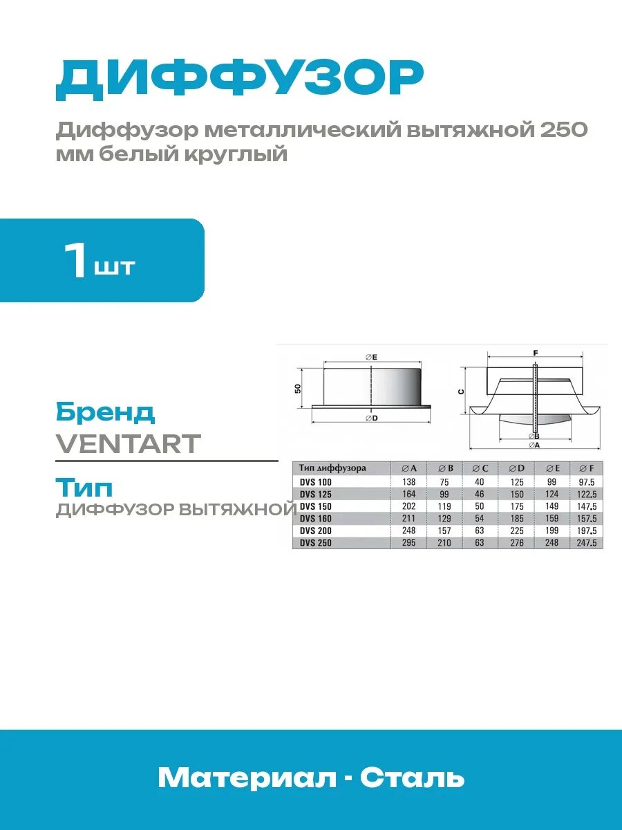 Воздухораспределитель 250 мм стальной для вытяжной системы