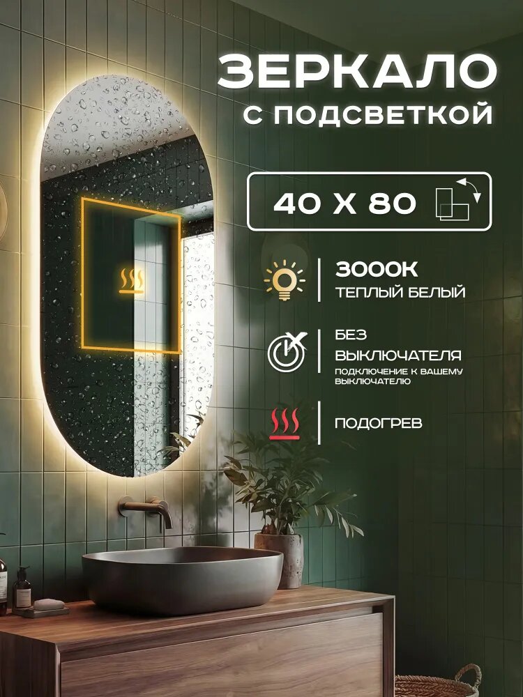 Зеркало настенное с подсветкой Luminor 40х80см
