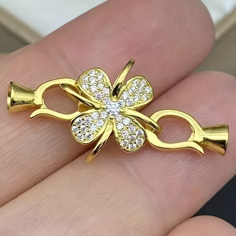 Замок-удлинитель с цветком, латунь с золотым покрытием 18K, фианиты в паве, шестигранные наконечники, для изготовления браслетов и ожерелий, 1 шт, золотистый