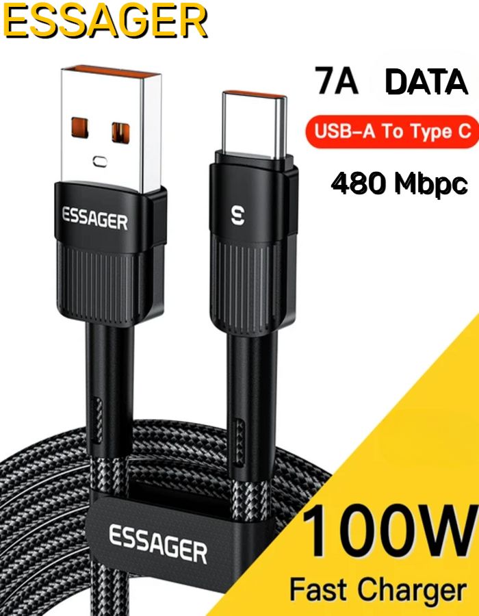 Essager Кабель для мобильных устройств, 1 м, черный, черный матовый