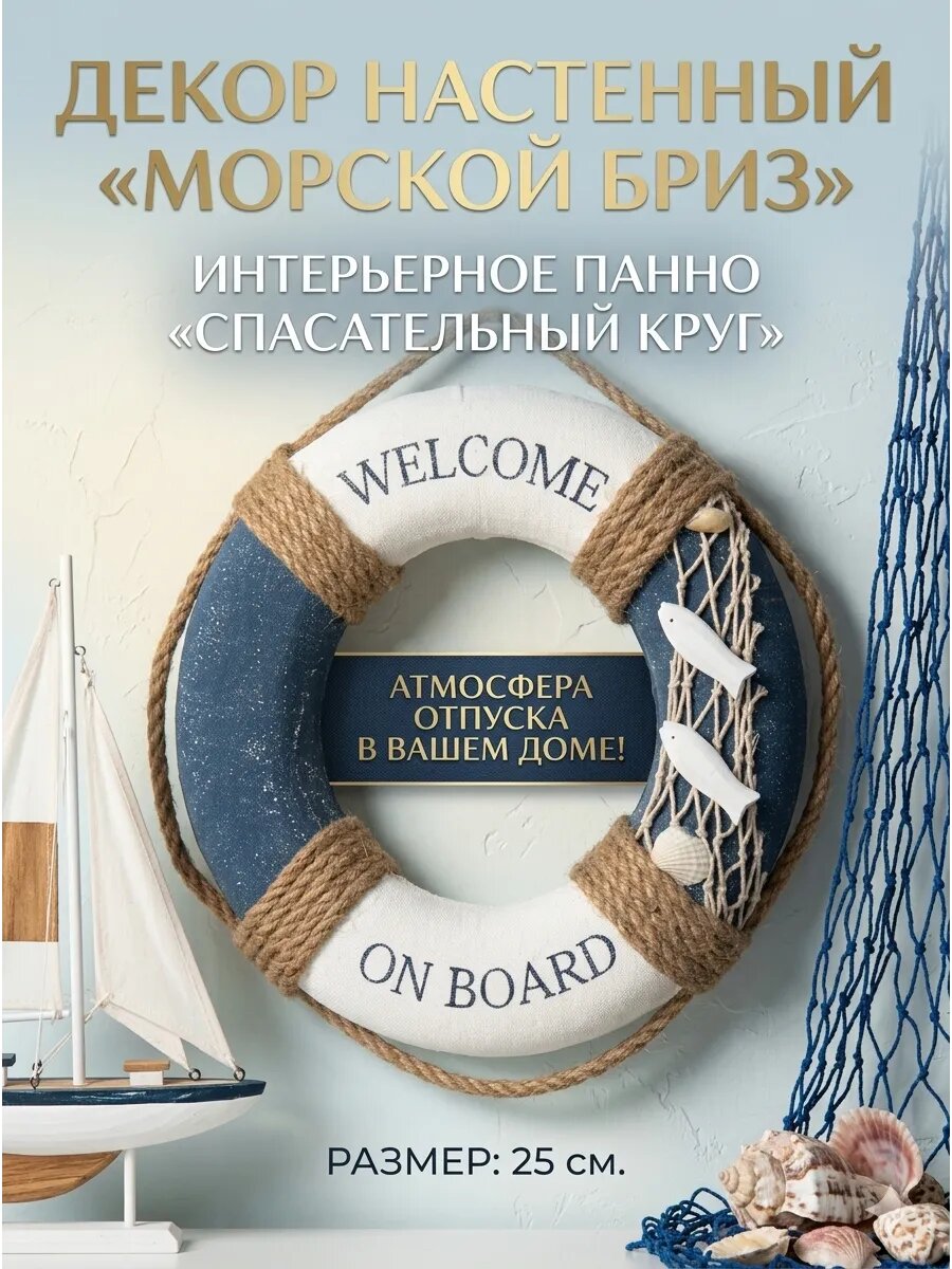 Панно «Спасательный круг», настенное, текстиль, пластик, 25x25 см