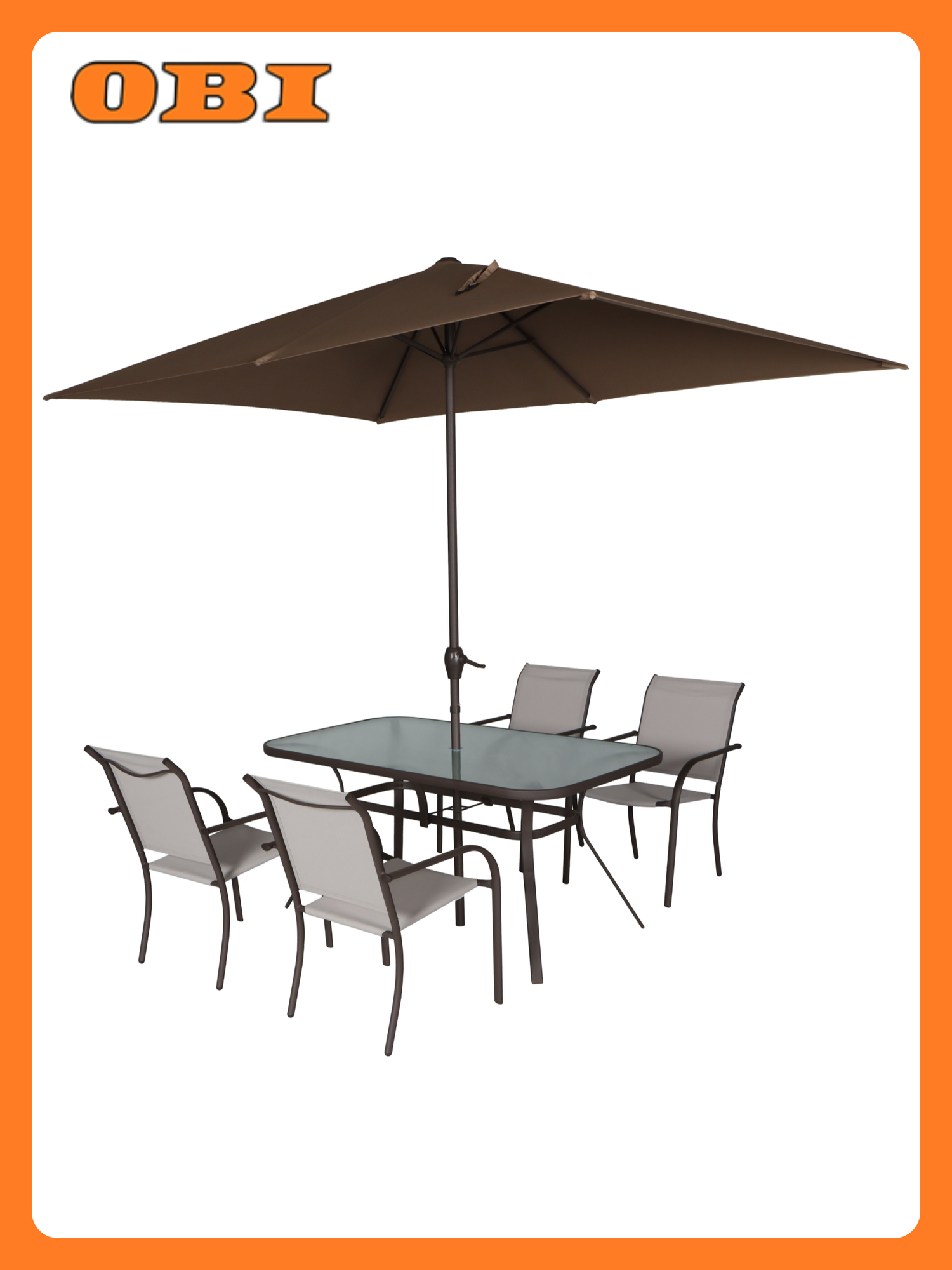 Набор садовой мебели "Cristal", текстиль, 4 стула и стол, с зонтом, коричневый