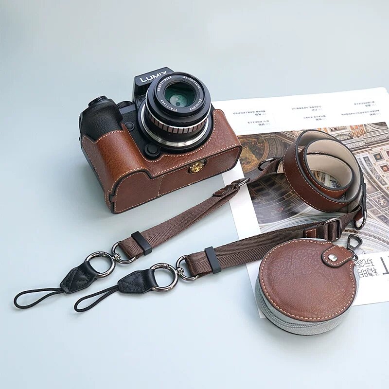 Защитный чехол для камеры Panasonic S5/S5M2 с текстурой личи, кофе, включая ремешок V303, маленький мешок и защитное