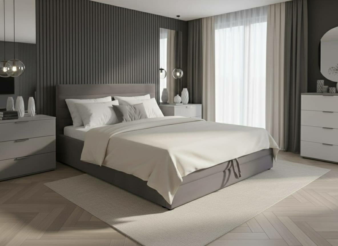 Кровать "Leila", двуспальная, ортопедическая ламель, микровелюровая обивка, с подъемным механизмом