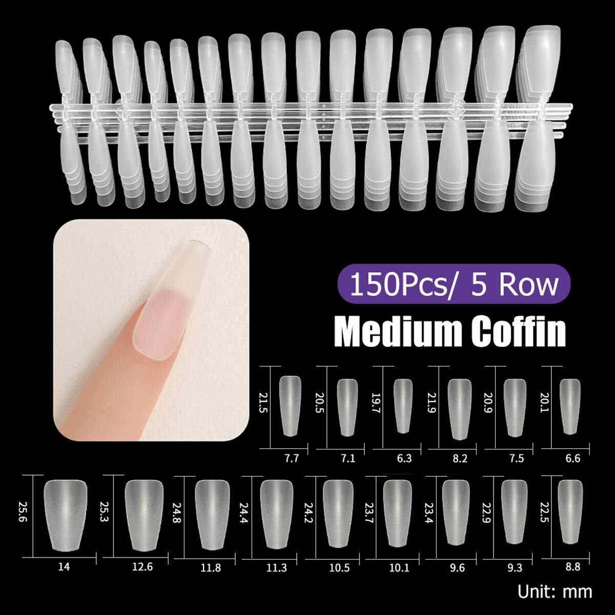 Гелевые типсы для наращивания ногтей Квадрат матовые глянцевые укороченные, 150 шт.