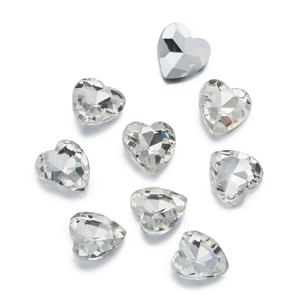 Хрустальные стразы в металлических цапах, форма страз "сердце", размер: 12х12 мм, 10 шт/упак.