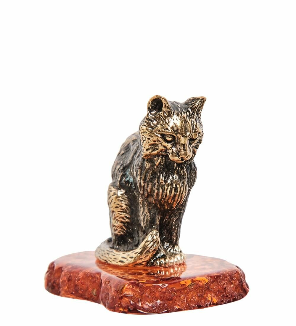 Фигурка Кот Елисей (латунь, янтарь) AM-1026 Народные промыслы Бронза, латунь, реструктурированный янтарь