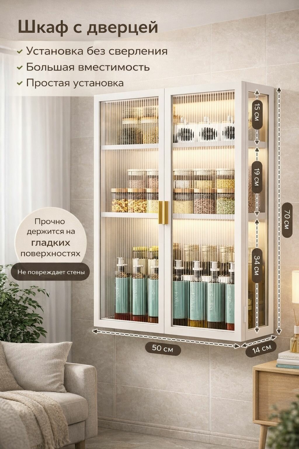 Полка Настенная Прямая, 50х14х70 см, 1 шт.
