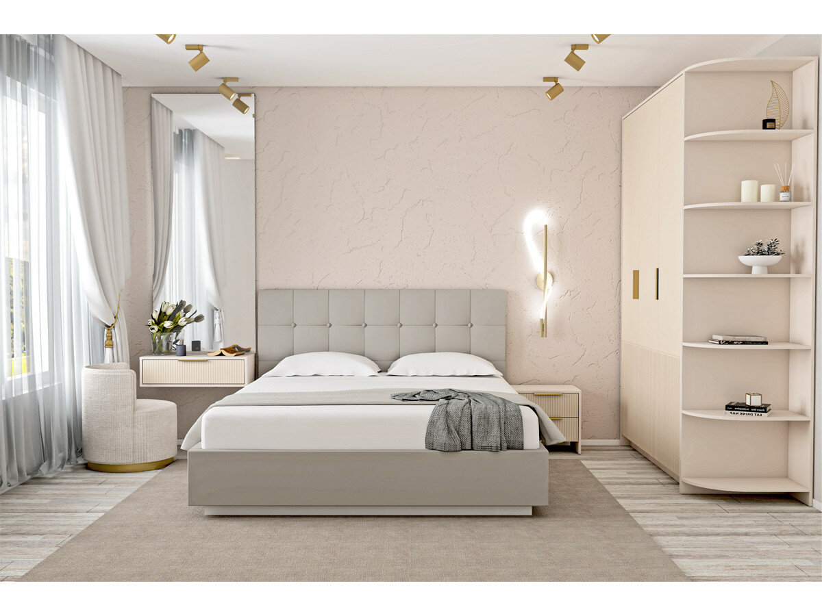 Модульная спальня, композиция 1, Кашемир/Тирамису матовый МДФ