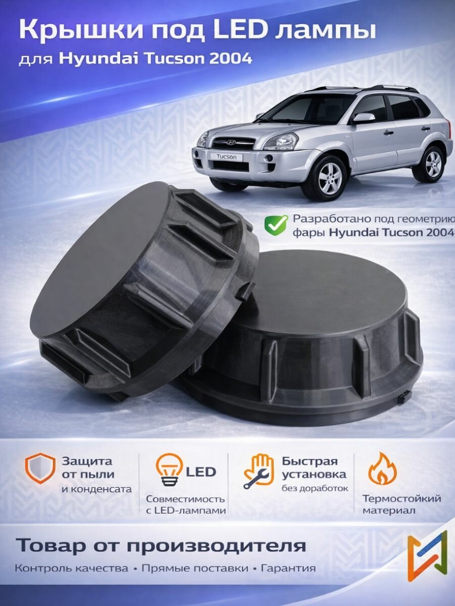 Крышки для фар Hyundai Tucson 2004 увеличенные под LED к-т 2шт