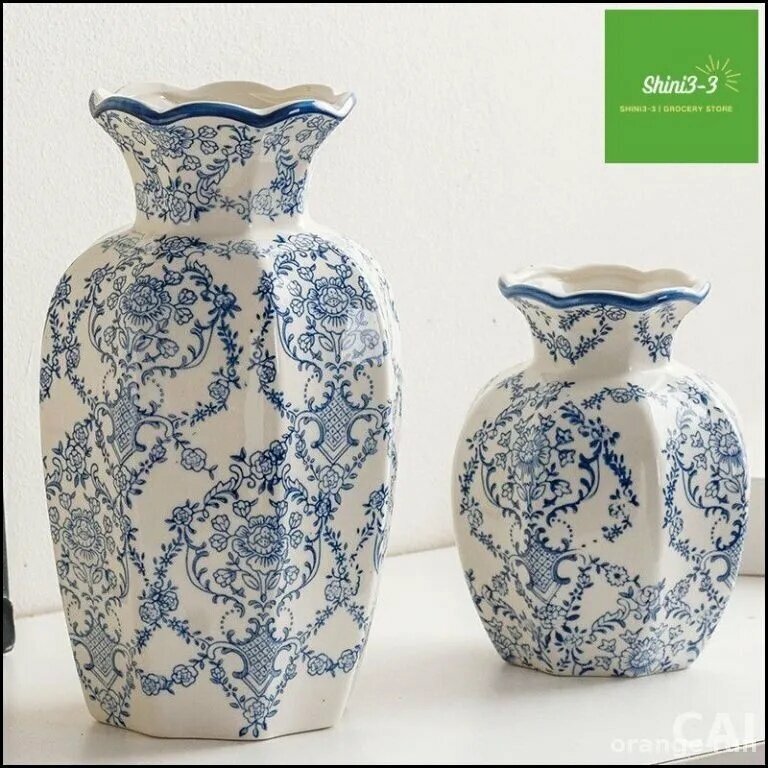Ваза "Керамическая ваза в китайском стиле, набор из двух предметов-Настольная ваза", 24 см , Керамика, 2 шт