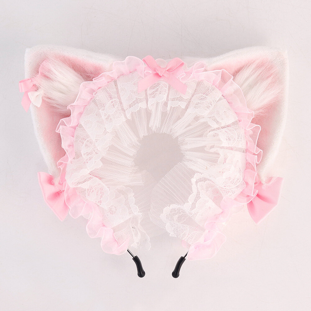 2026 Оригинальная кружевная повязка на голову с кошачьими ушками, милая девочка, ручная работа, повязка с ушками животного, лолита, бантик, реквизит для комиксов