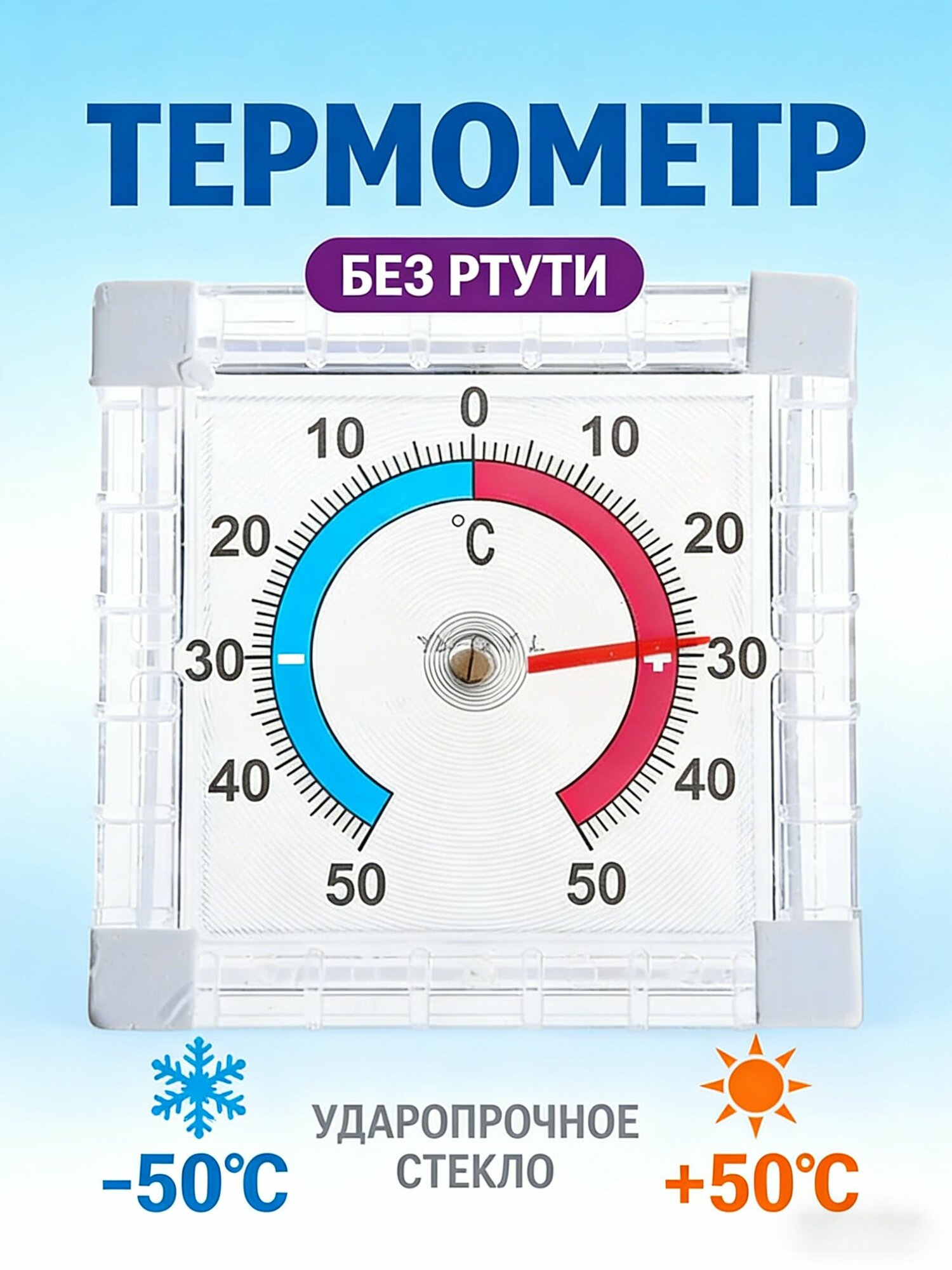 Квадратный пластиковый термометр для дверей и окон