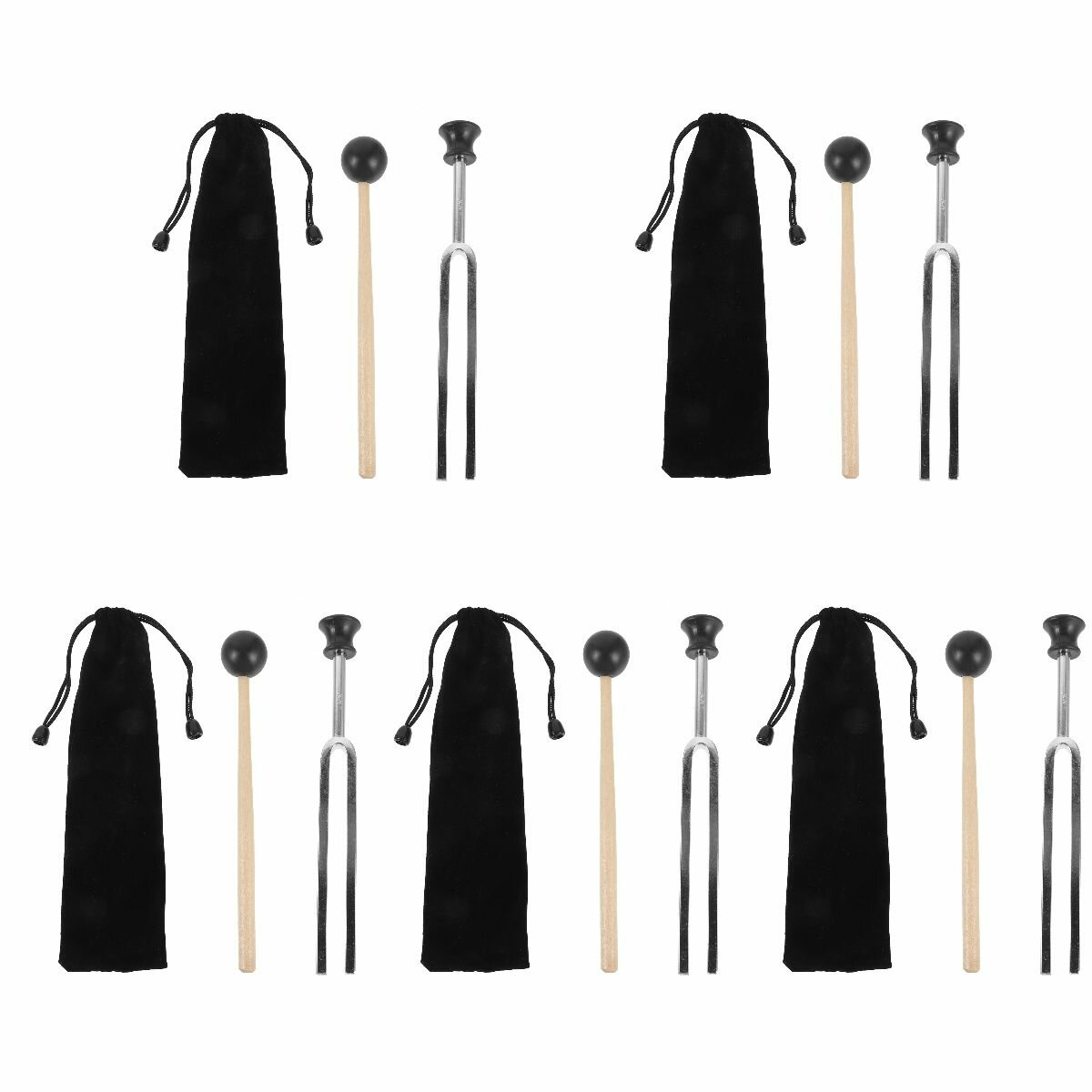 Набор из 5 камертоны с молоточком и тканевой сумкой для медитации и настройки музыкальных инструментов