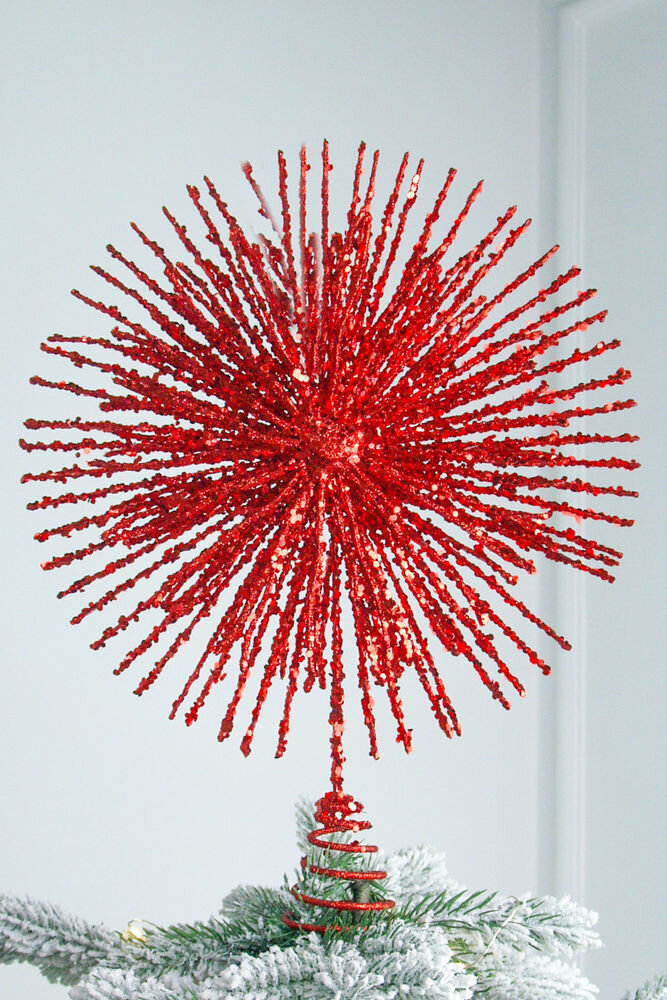 Ёлочная верхушка звёздочка-солнышко, пластиковая, красная, 38 см, Kaemingk 516265