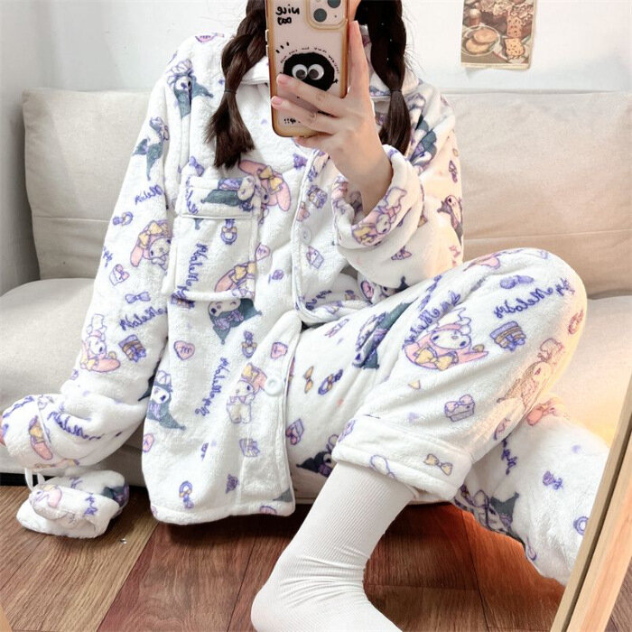 Корейская пижама из кораллового флиса Hello Kitty, женская зимняя, симпатичная, в стиле Ins, плюс домашняя одежда из плотной бархатной фланели