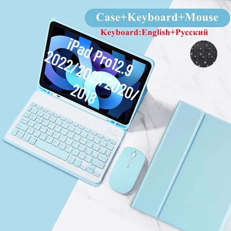 SZAMBIT Комплект клавиатура, мышь беспроводная iPad Pro 12.9inch 2022/2021/2020/2018, Русская раскладка, синий