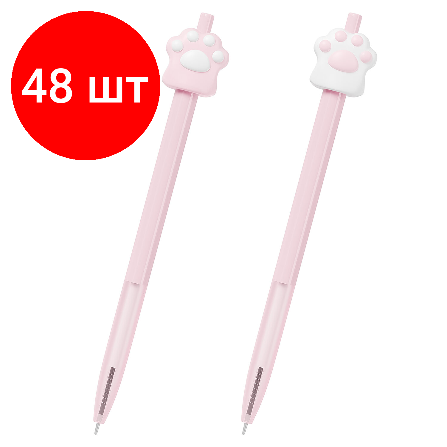 Комплект 48 шт, Ручка с топпером шариковая автоматическая FUNSTER "CAT PAW", синяя, ассорти, пишущий узел 0.7 мм, линия письма 0.35 мм, 144376