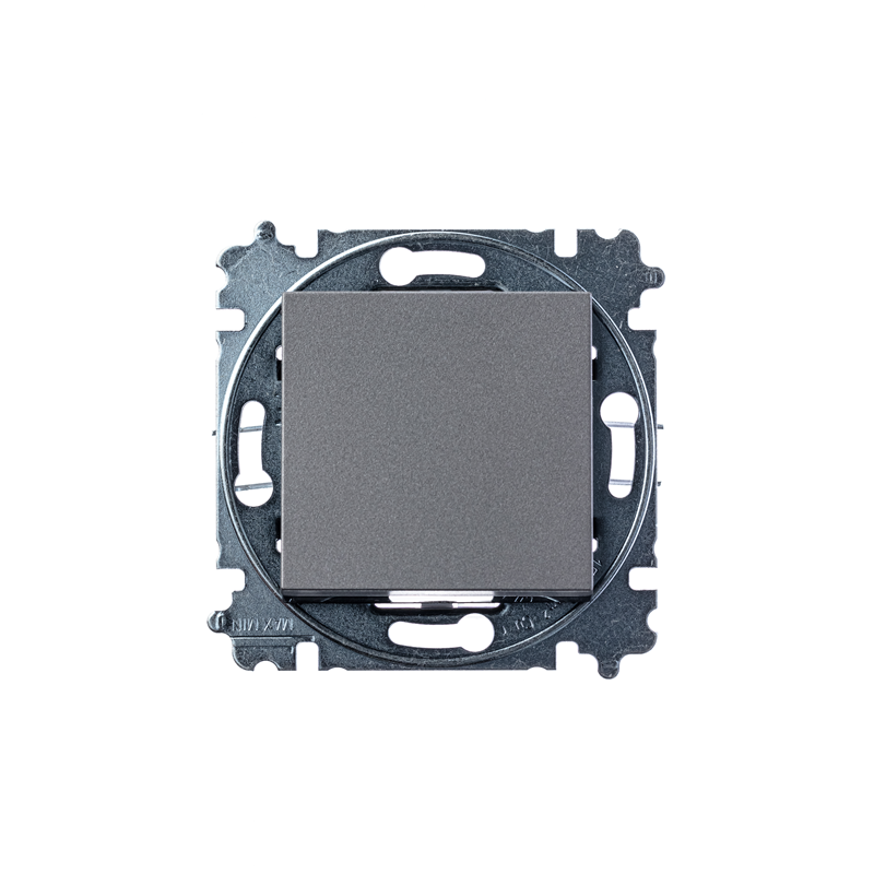 Выключатель 1-клавишный 2P Levit серебро/дымчатый чёрный ABB 2CHH590245A6070