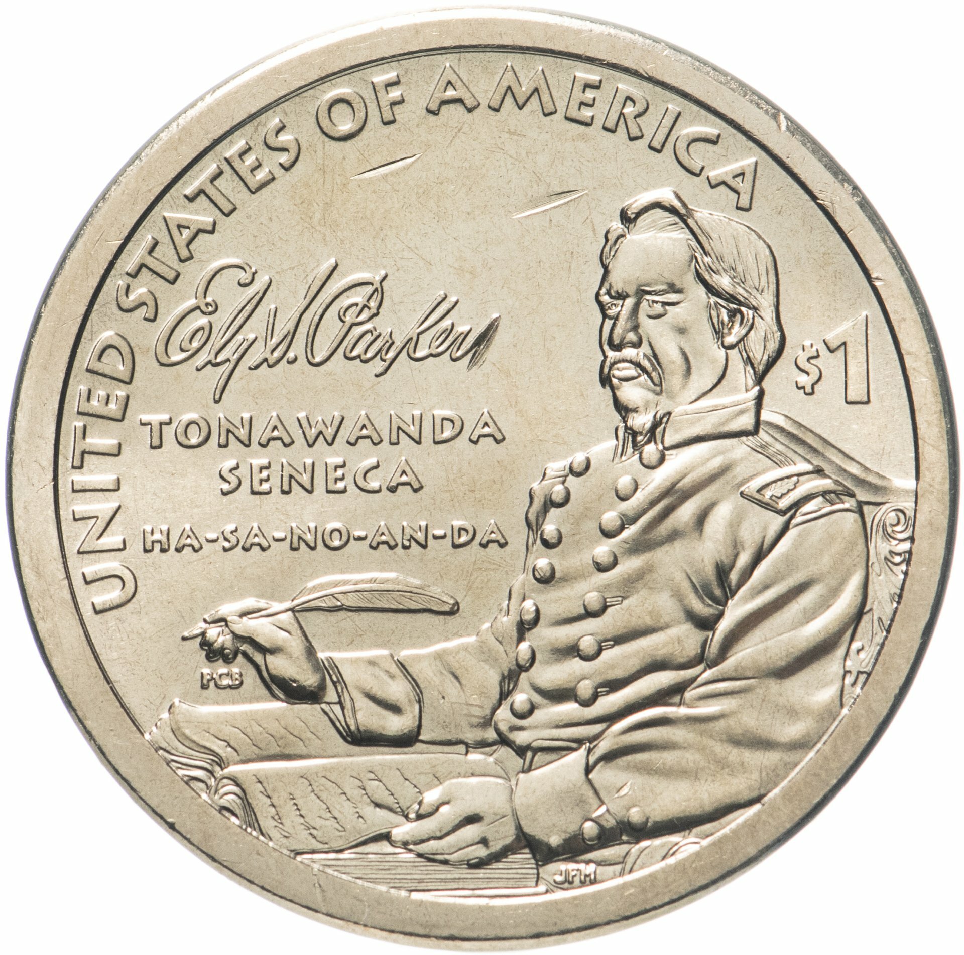 США 1 доллар 2022 P "Коренные американцы: Эли Сэмюэл Паркер", Медь с марганцево-латунным покрытием, в сохранности UNC