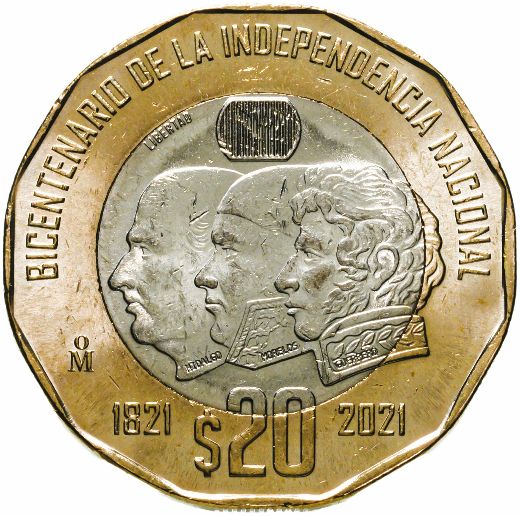 Мексика 20 песо pesos 2021 "200 лет независимости Мексики", Биметалл, в сохранности UNC