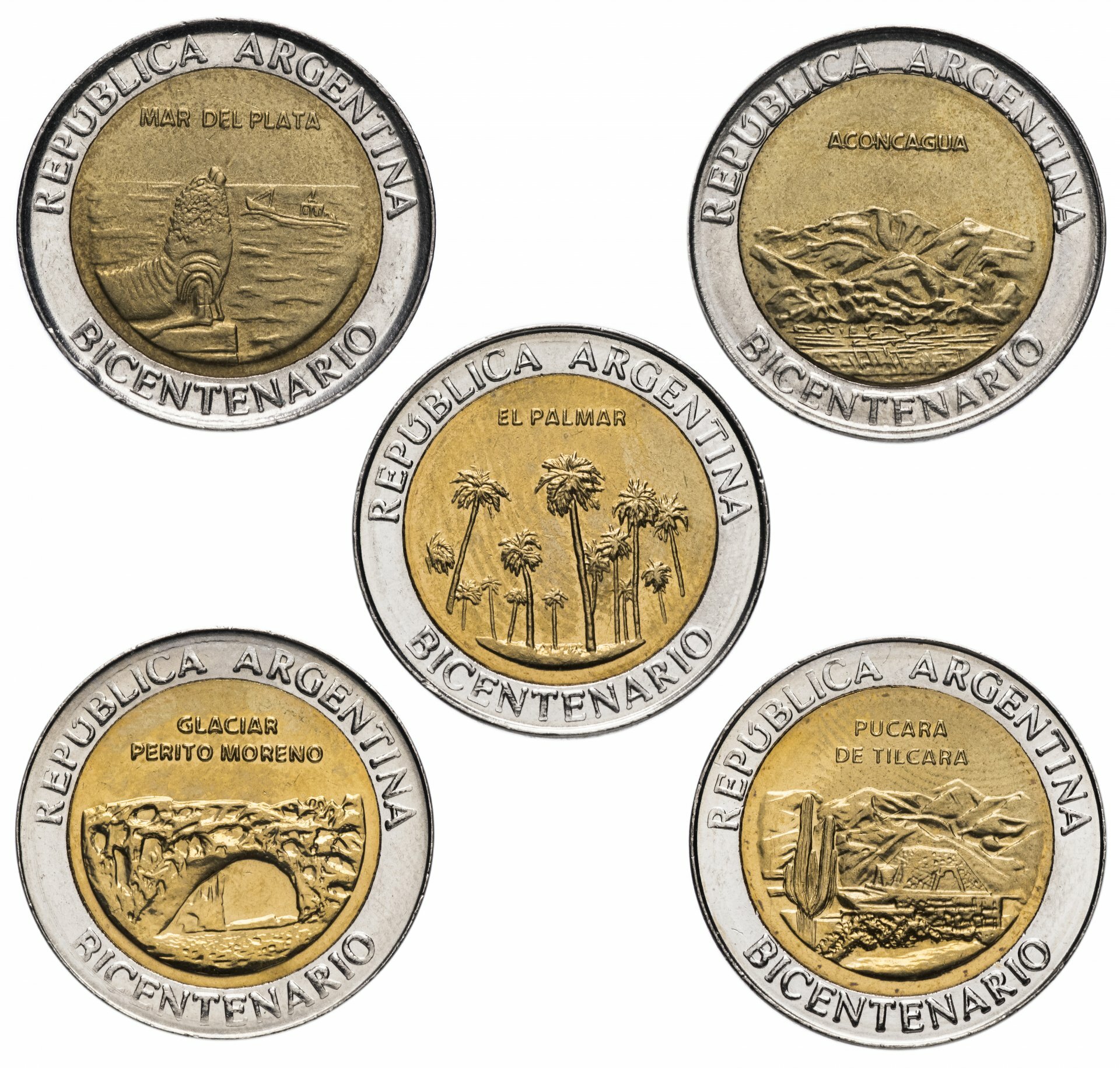 Аргентина набор 5 монет 1 песо 2010 "200 лет Аргентине", Биметалл, в сохранности AU-UNC